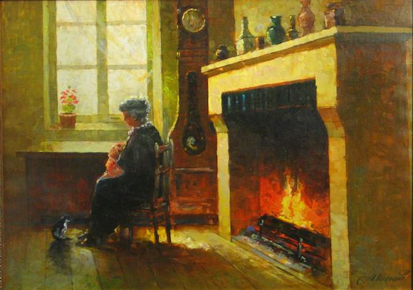 Bonhams : Alexander Popoff (Russian, 20th Century) Ma mere 19 x 27 1/2in