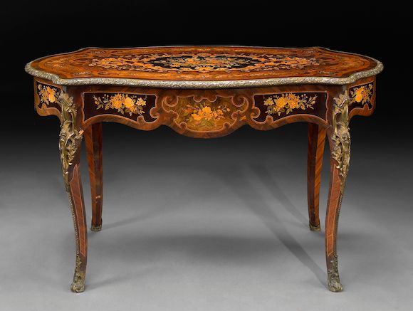 Bonhams : A Napoleon III brass mounted and marquetry inlaid table