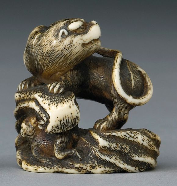 Bonhams : An ivory study of a tiger Style of Unsho Hakuryu I, 19th Century