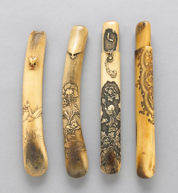 Bonhams : A stag antler kiseruzutsu (pipe case) By Yoshinobu, 19th Century