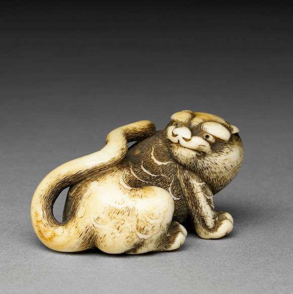 Bonhams : An ivory study of a tiger Style of Sadayoshi, Kansai district ...