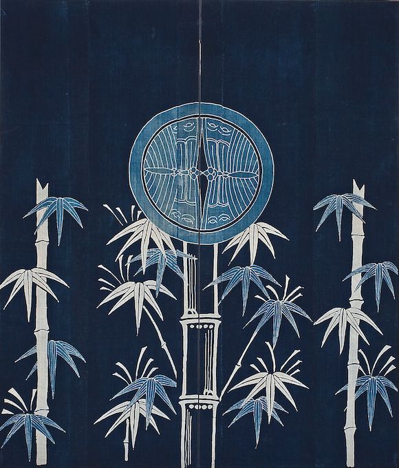 Bonhams : A two-section cotton dyed futon cover mounted as a two panel ...