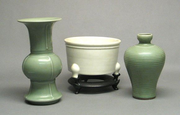 Bonhams : A group of three monochrome glazed porcelain containers