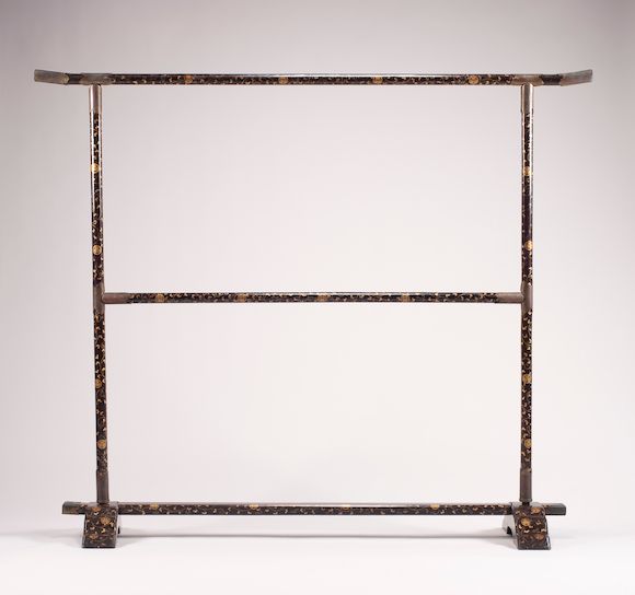 Bonhams : A Japanese black lacquer and gilt decorated kimono rack
