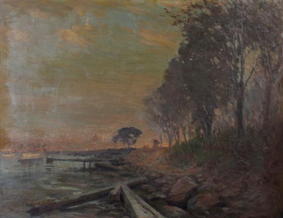 Bonhams : Hal Robinson (American, 1875-1933) Low Tide at the Old Pier ...