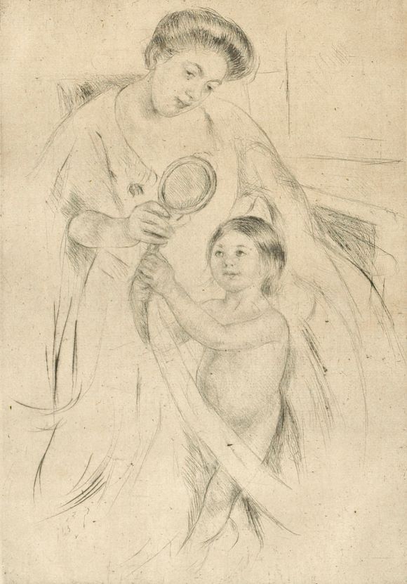 Bonhams : Mary Cassatt (American, 1844-1926); Looking into the Hand ...