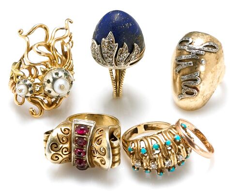 Bonhams : A collection of six gem-set, 18k, 14k bicolor gold, vermeil ...