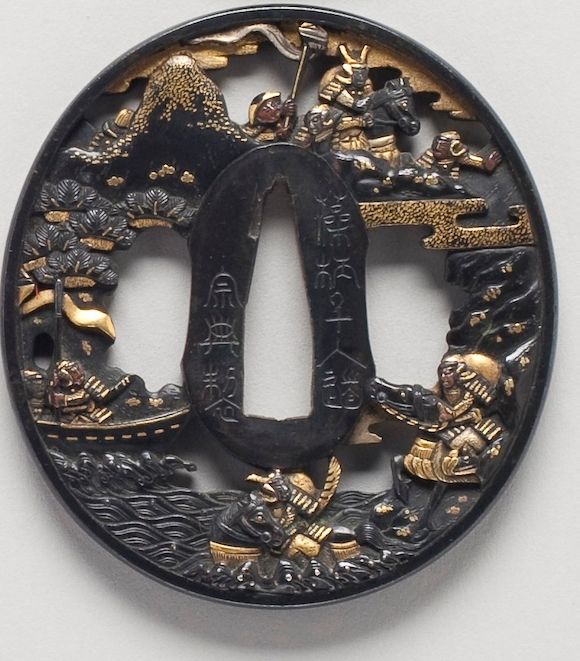 Bonhams : A very good shakudo marubori Soten tsuba Early 19th Century, Signed Soheishi Nyudo ...