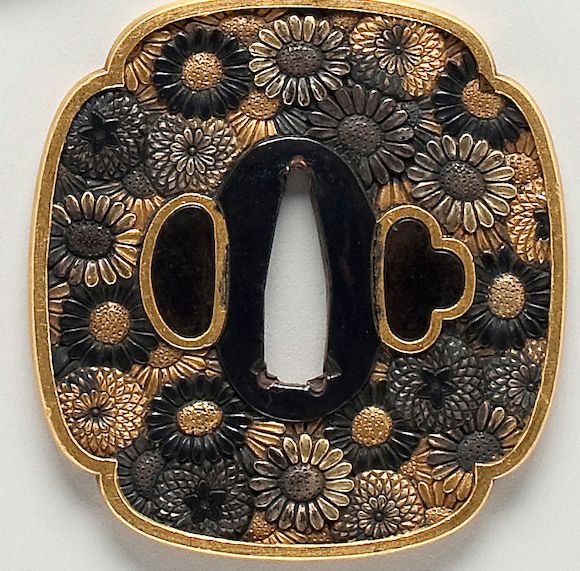 Bonhams : A bold Mino-Goto shakudo, silver and gold mokko tsuba 19th ...