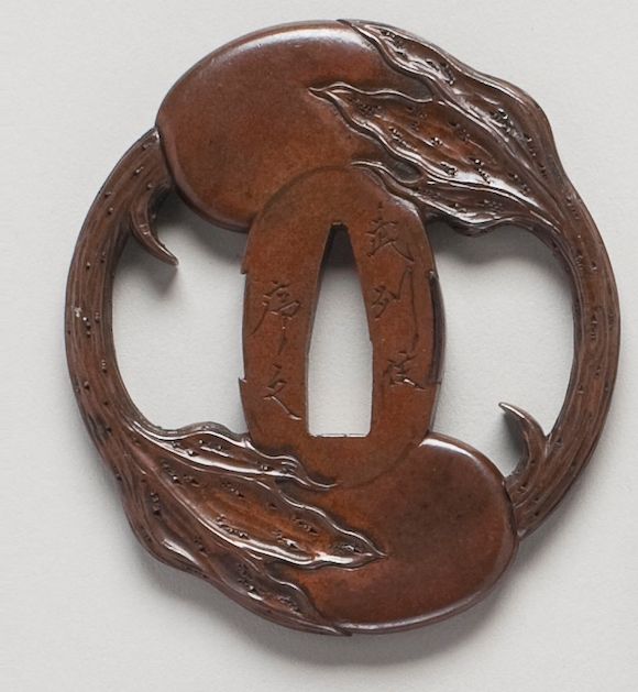 Bonhams : An ito marubori copper tsuba 19th Century, Signed Bushu (no ...
