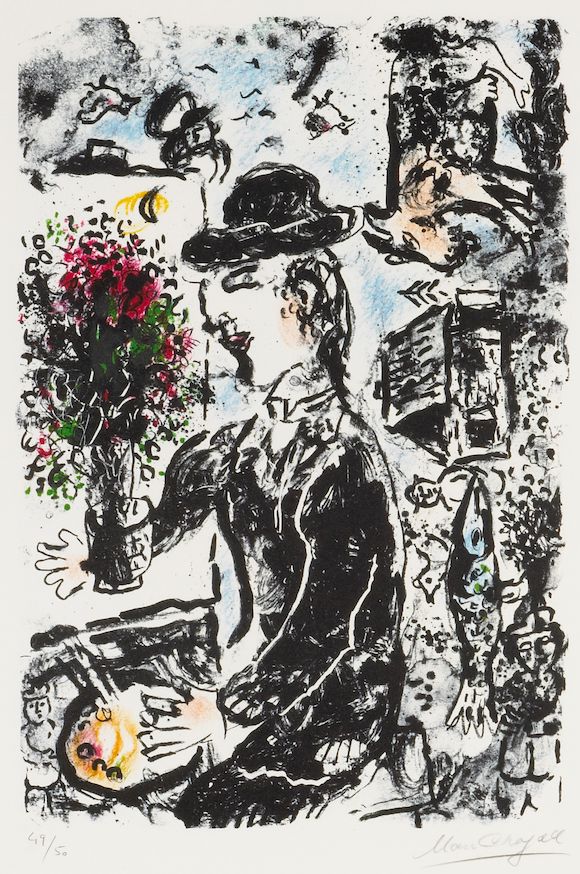 Bonhams : Marc Chagall (Russian/French, 1887-1985); Painter with Hat;