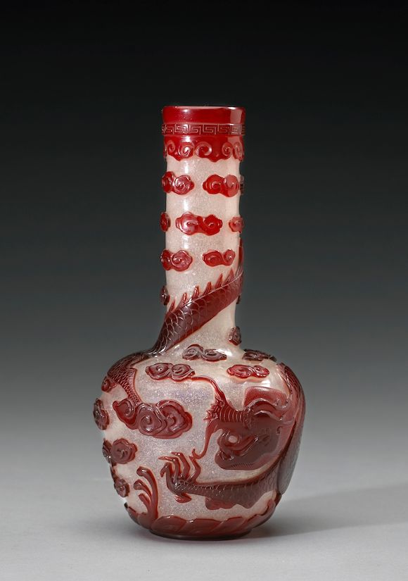 Bonhams : A red overlay Peking glass vase Qianlong Mark, 18th/19th Century