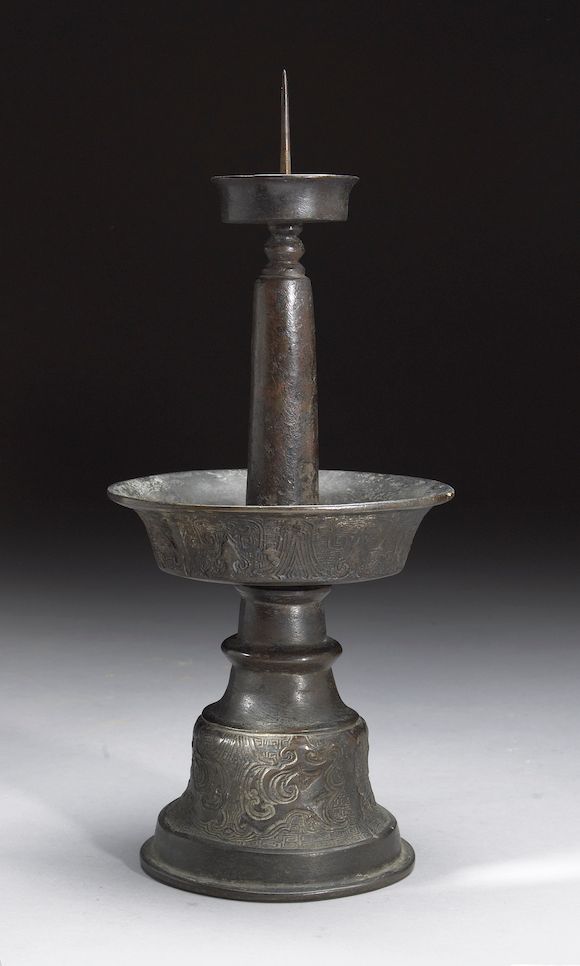 Bonhams : A Chinese cast bronze pricket candle stand Qing Dynasty