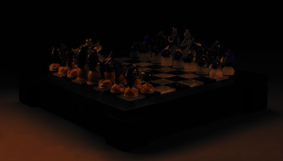 Bonhams : Carved Ruby, Lapis and Opal Chess Set of Marine Life