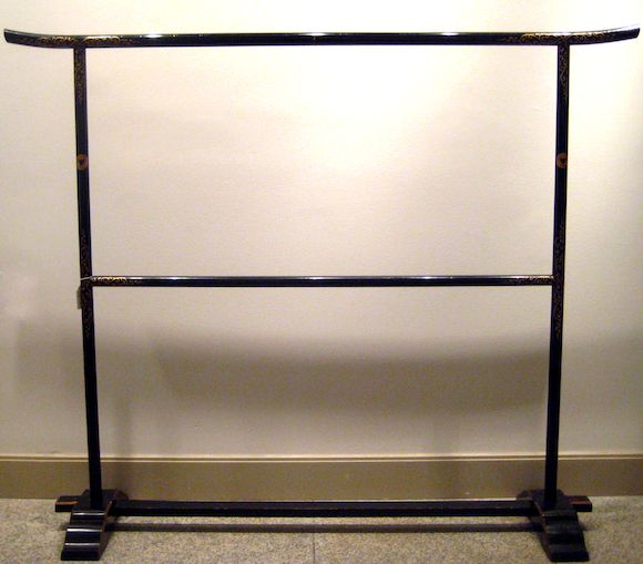 Bonhams : A Japanese black lacquer and gilt decorated kimono rack