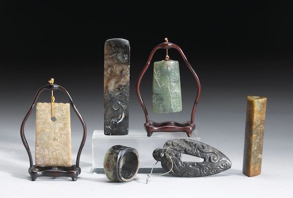 Bonhams : A group of five archaistic jade decorations