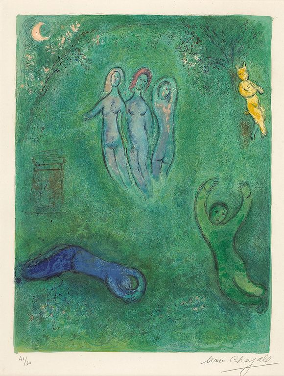 Bonhams : Marc Chagall (Russian/French, 1887-1985); Daphnis's Dream and the Nymphs, from Daphnis ...