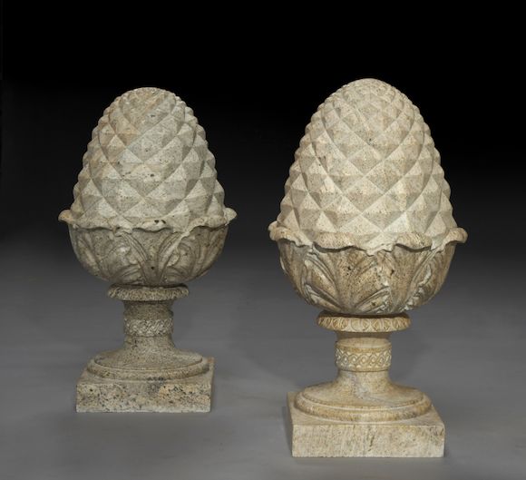 Bonhams : A pair of Neoclassical style carved granite gate post finials