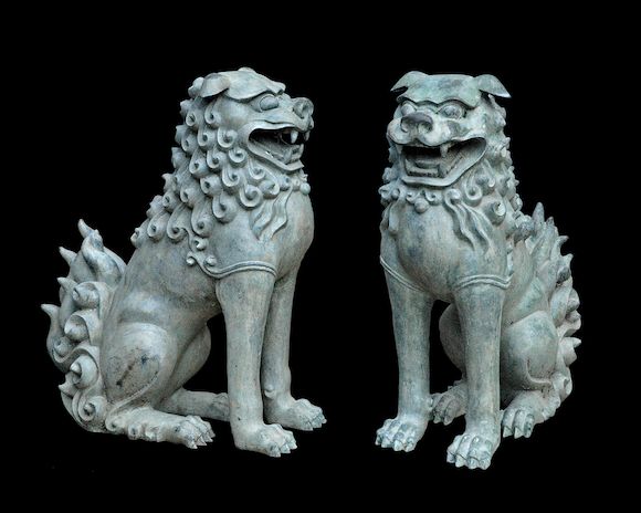 Bonhams : A large pair of Japanese style cast bronze shi shi dogs