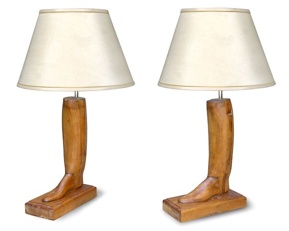 Bonhams : A whimsical pair of American wood boot forms, now mounted as ...