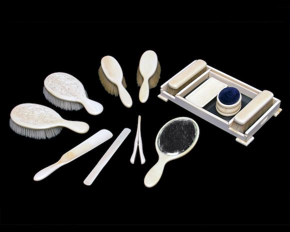 Bonhams : An English assembled ivory dressing set with two Anglo Indian ...