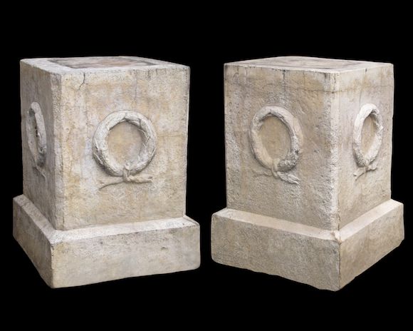 Bonhams : A pair of Regency style cast stone plinths