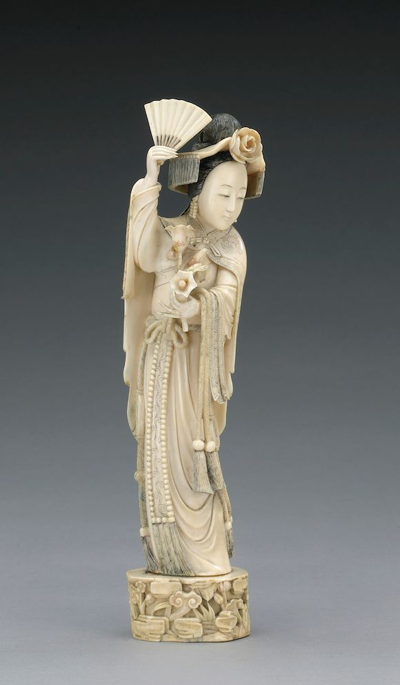 Bonhams : A tinted ivory figure of a dancer 19th Century
