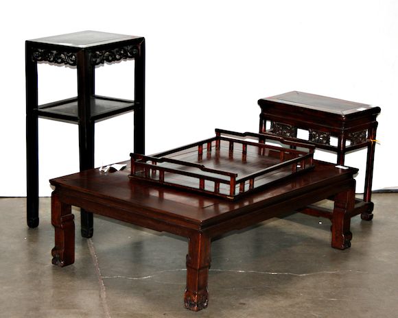 Bonhams : A group of three Chinese mixed wood tables