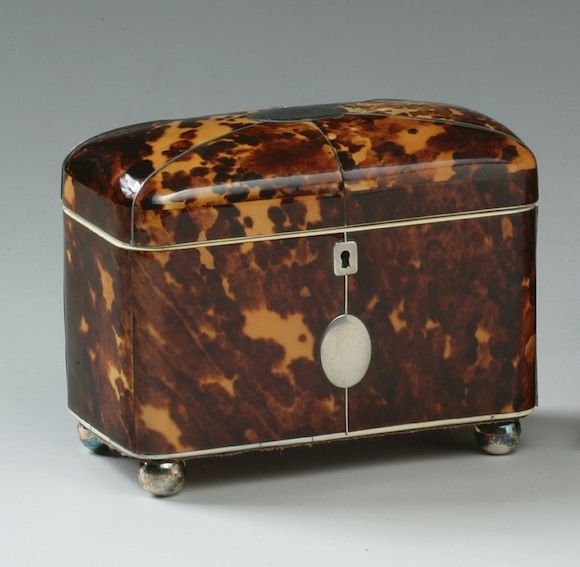 Bonhams : A George III ivory and silver-inlaid tortoiseshell tea caddy