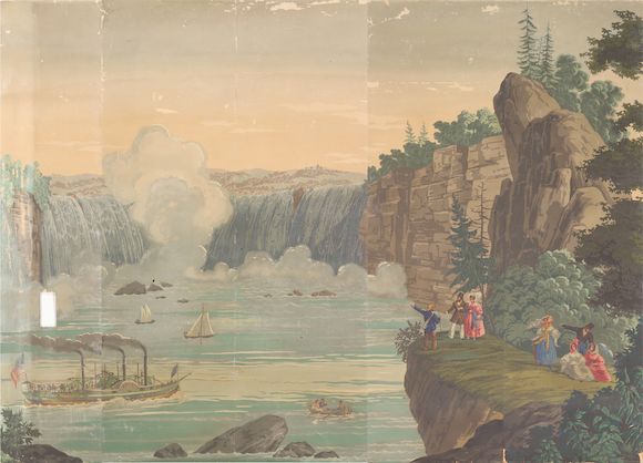 Bonhams : A Jean Zuber scenic wallpaper panorama of 'Niagara Falls'