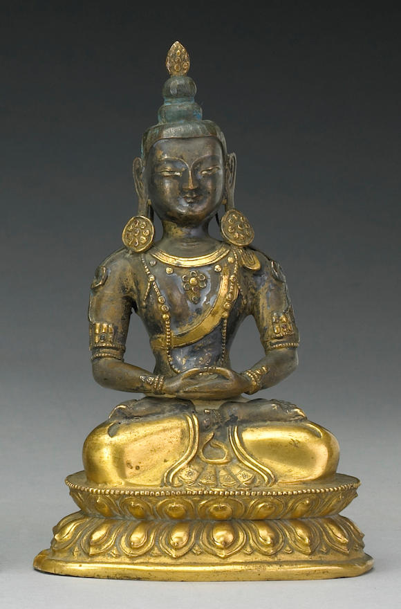 Bonhams A Tibetan Partial Gilt Copper Alloy Seated Figure Of Amitayus