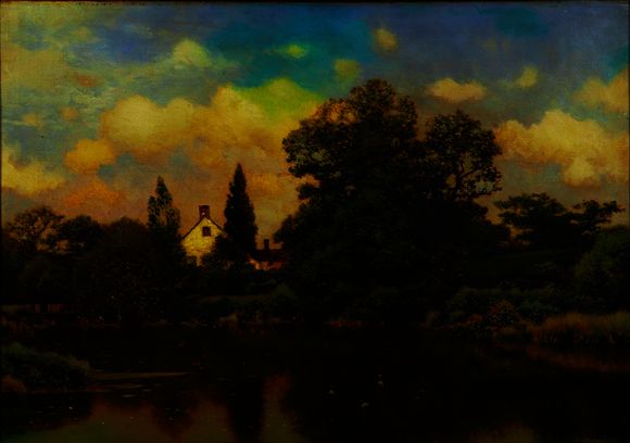 Bonhams : Henry Pember Smith (American, 1854-1907) House on a lake 20 x ...