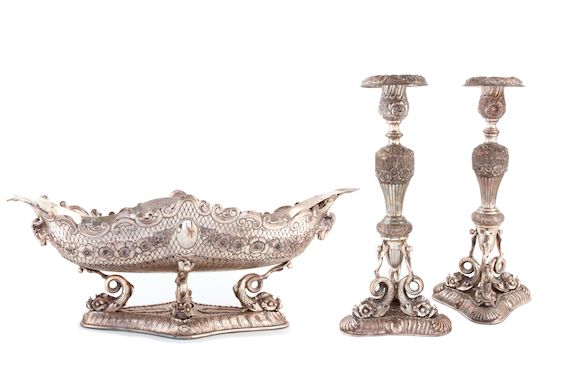 Bonhams : Continental Plated Three Piece Table Garniture