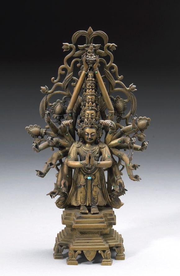Bonhams : A bronze figure of eleven-headed Guanyin 19th Century