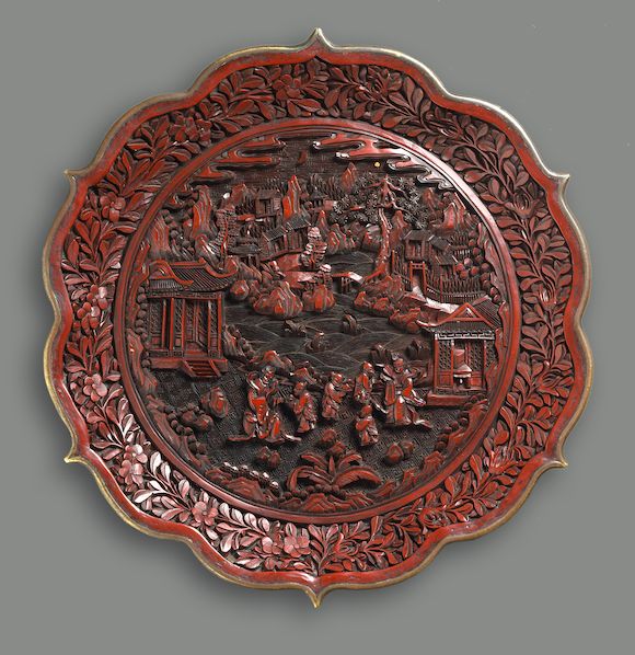 Bonhams : A cinnabar lacquer foliate rim dish Qianlong Mark, 18th/19th ...