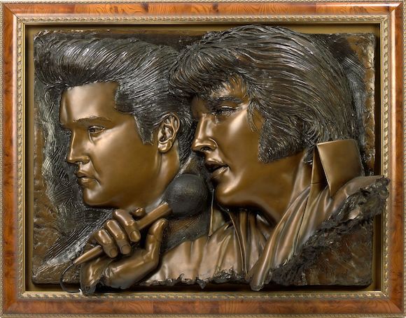 Bonhams : A fiberglass relief decorated wall plaque of Elvis Presley