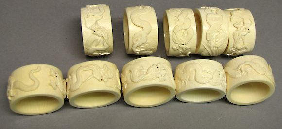 Bonhams : A set of ten ivory napkin rings Meiji Period