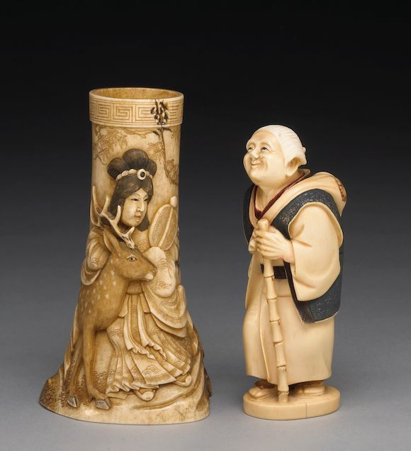 Bonhams : One bone and one ivory okimono