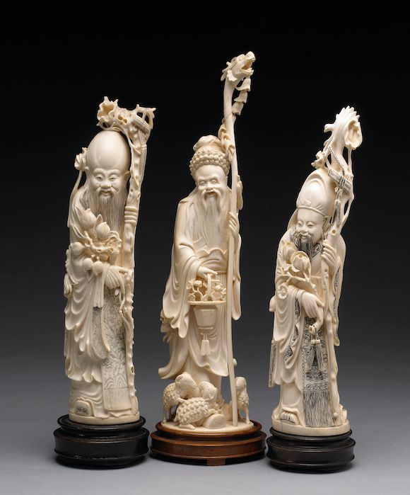 Bonhams : Three ivory figures of an immortal 20th Century