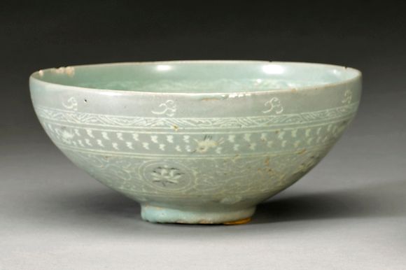 Bonhams : A celadon glazed stoneware bowl with sanggam decoration ...