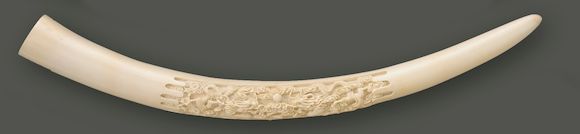 Bonhams : An ivory tusk with dragon decoration 20th Century