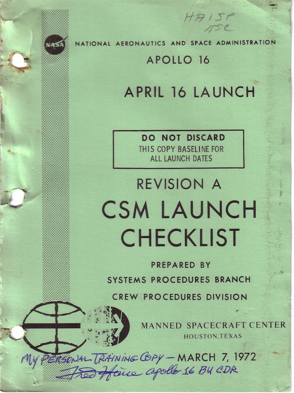 Bonhams : APOLLO 16 CSM LAUNCH CHECKLIST.