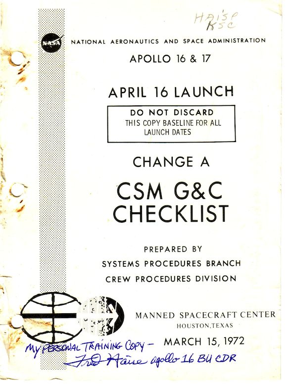 Bonhams : APOLLO 16 CSM CHECKLIST.