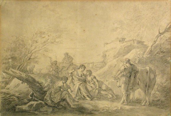 Bonhams : French School, 18th Century A pastoral idyll sight 11 x 16in