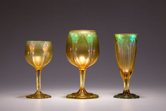 Bonhams : Three unusual Tiffany Favrile glass goblets 1892-1928