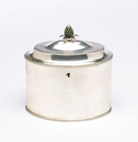 Bonhams : George III Silver Tea Caddy with Green Dyed Ivory Pineapple ...
