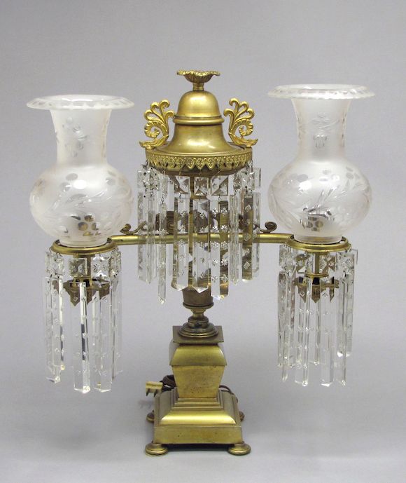 Bonhams : A Victorian brass and glass two-light Argand lamp