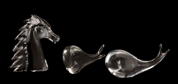 Bonhams : A group of three clear glass animal figures