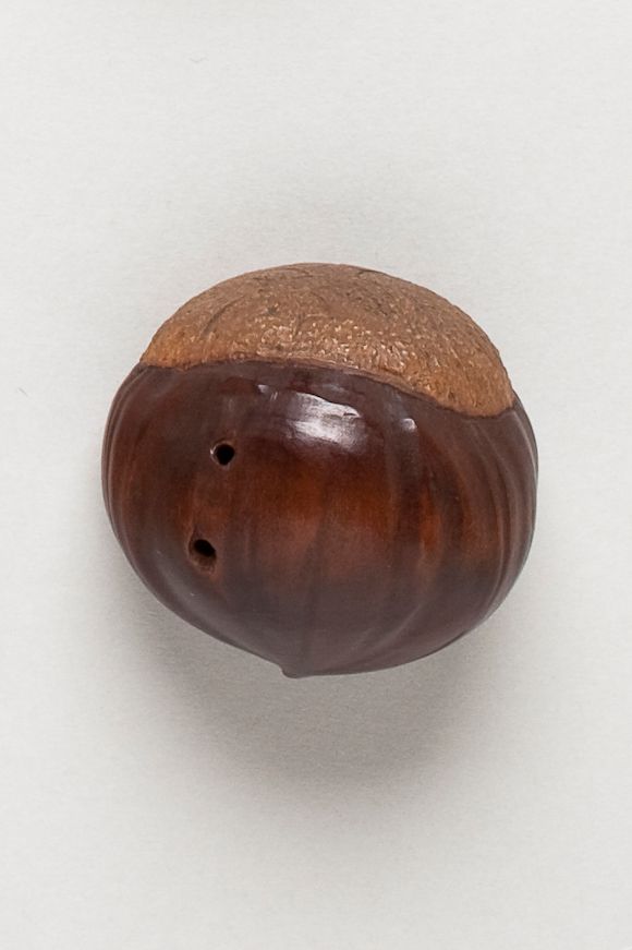 Bonhams : Boxwood netsuke of a chestnut By Ouchi Sosui (Tokyo, 1907-1972)