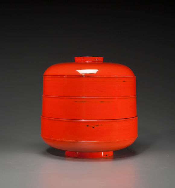 Bonhams : Red lacquer stacking food container 20th century